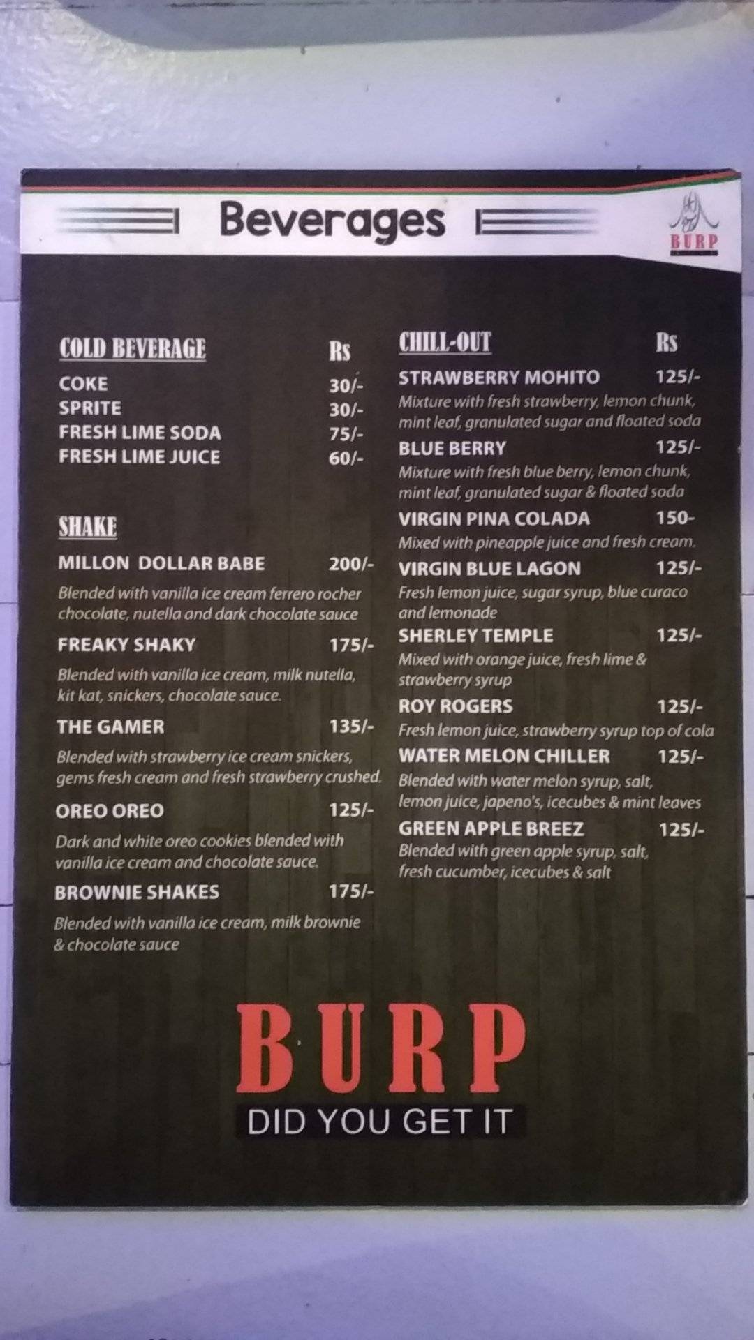 Menu at Burp, Bengaluru, New BEL Rd