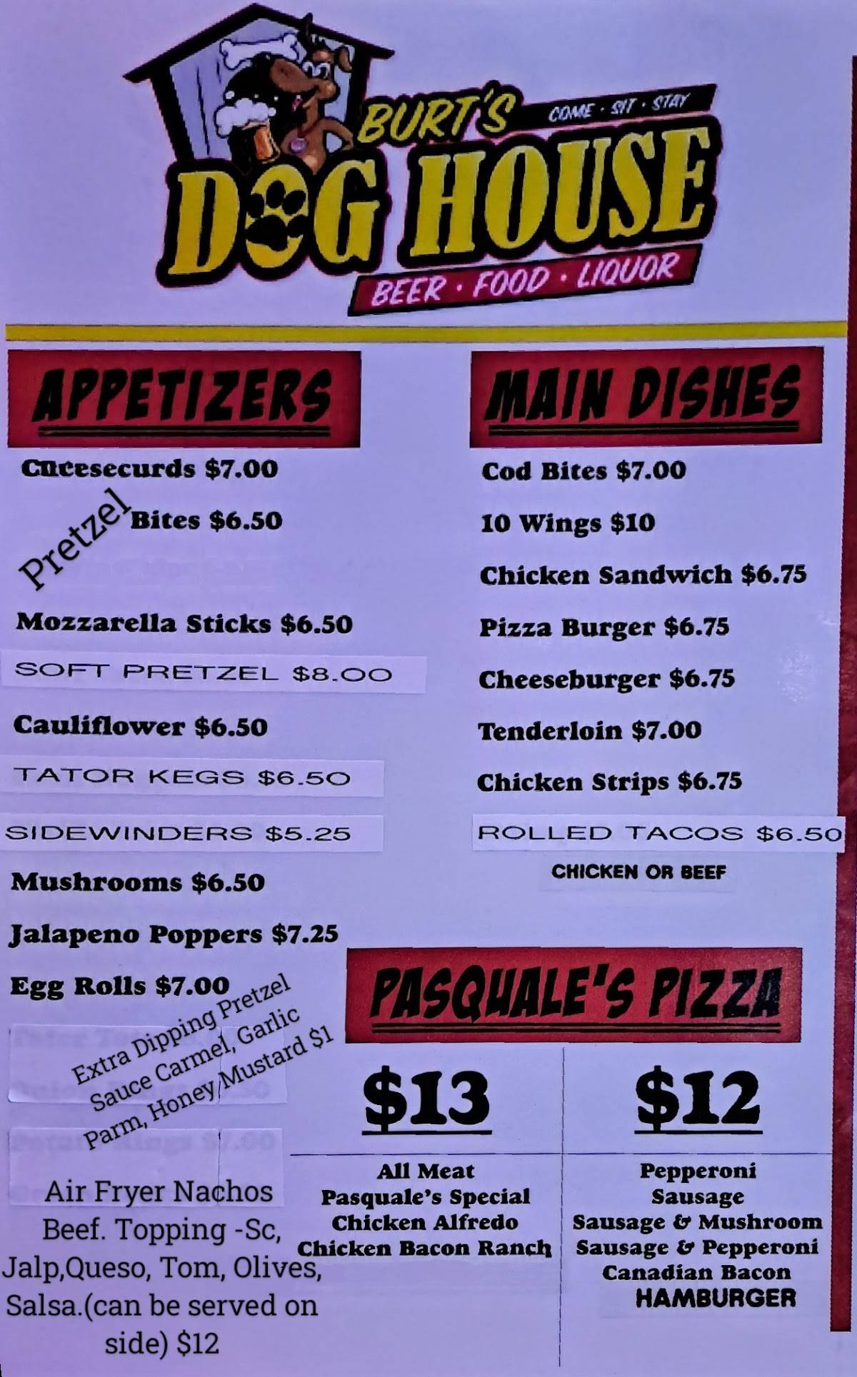 Menu at Burt's Dog House pub & bar, Boxholm