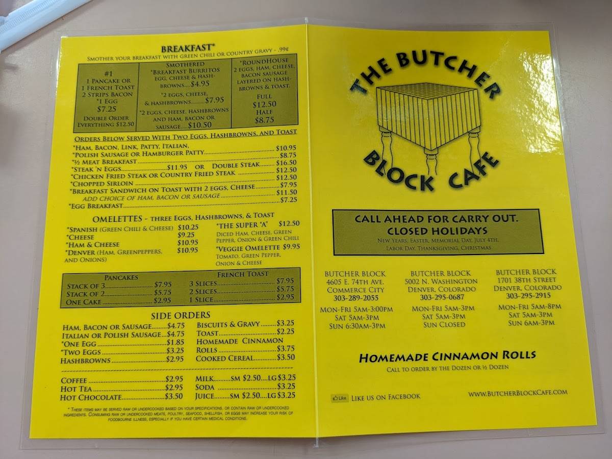 Menu at Butcher Block Cafe, Denver, Washington St