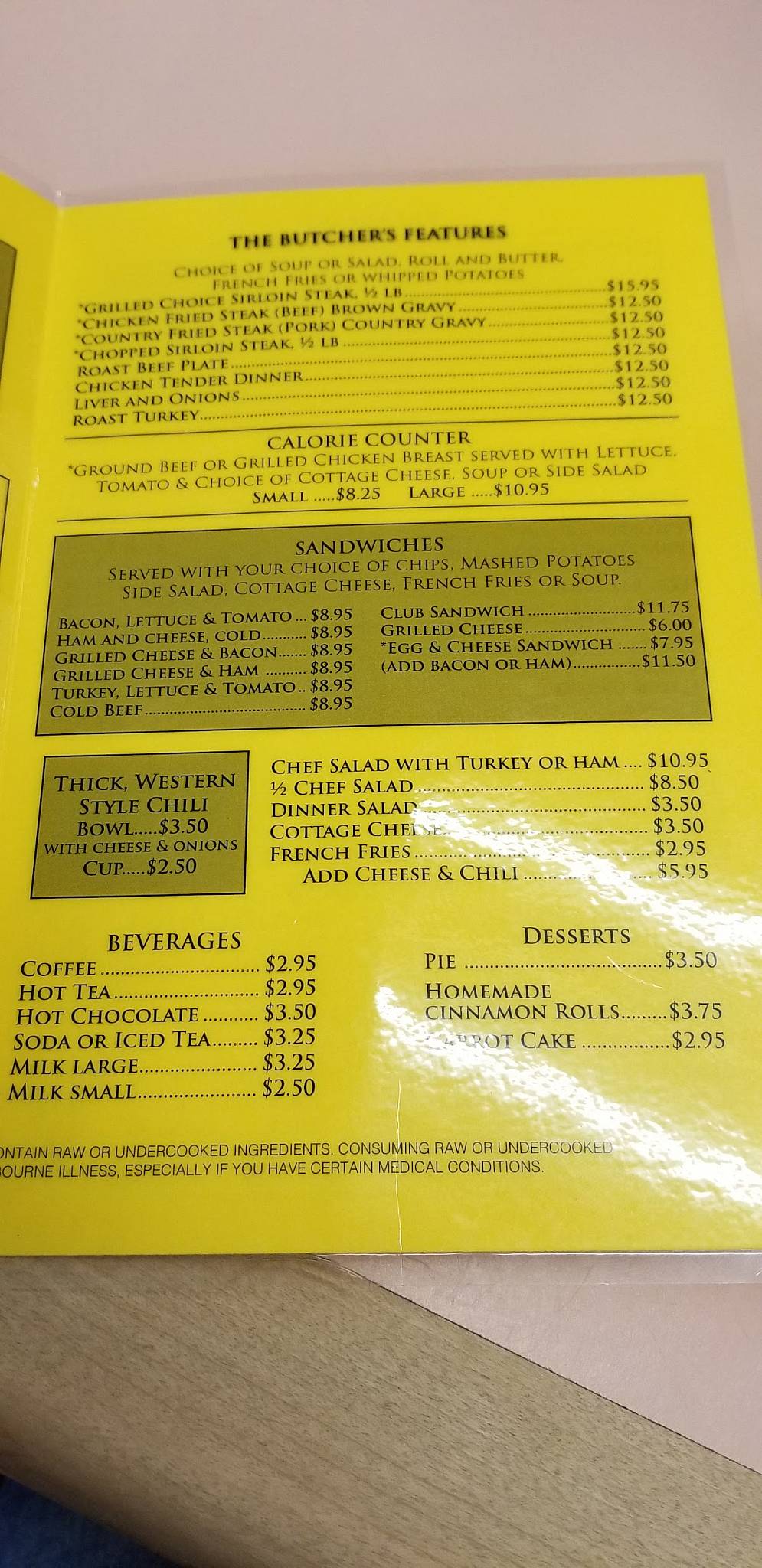 Menu at Butcher Block Cafe, Denver, Washington St