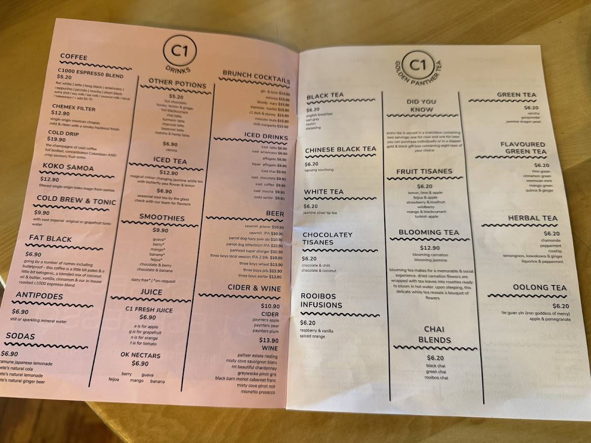 Menu at C1 Espresso cafe, Christchurch, Old Post & Telegraph