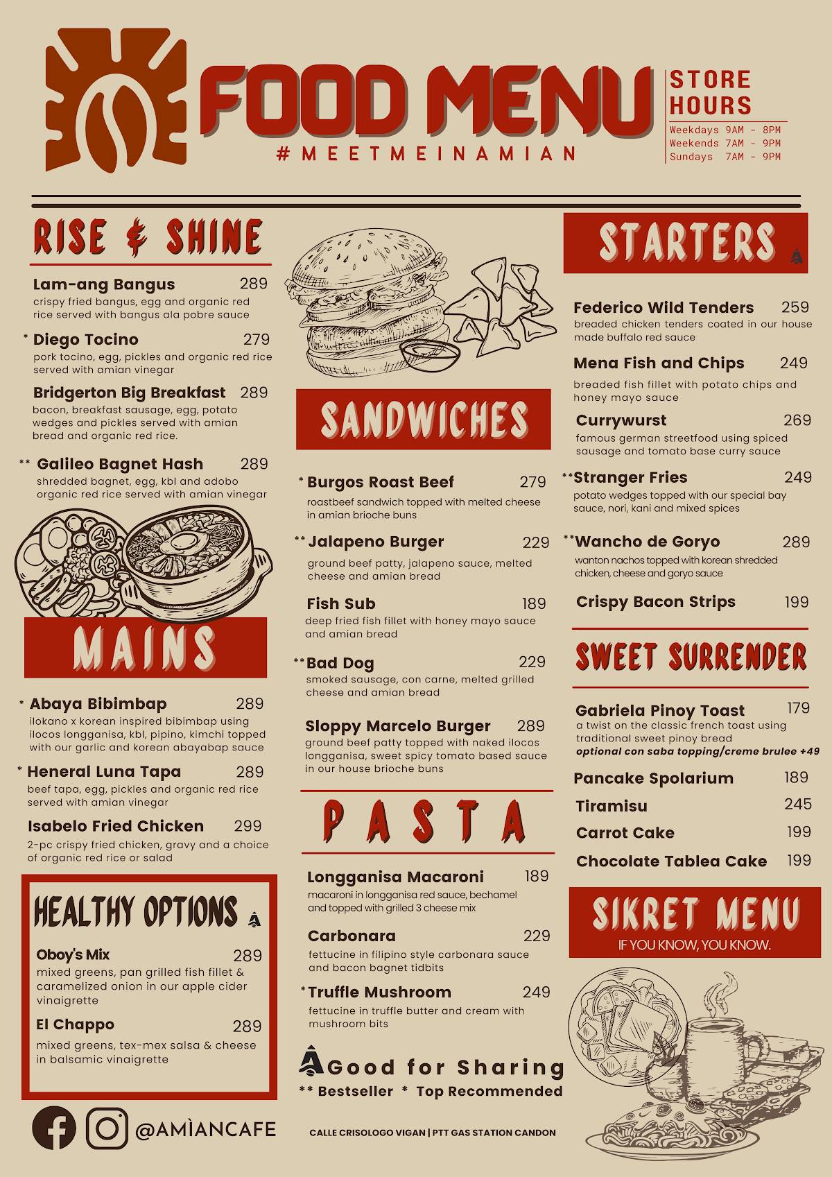 Menu at CAFE AMIAN - Vigan, Vigan City