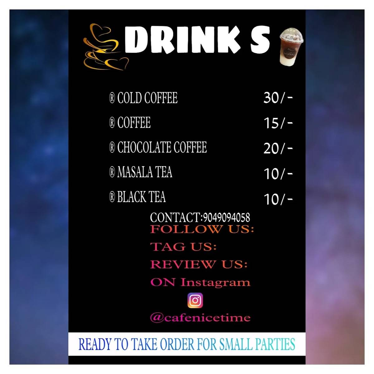Menu at CAFE NICE TIME (Street food cart), Chandrapur