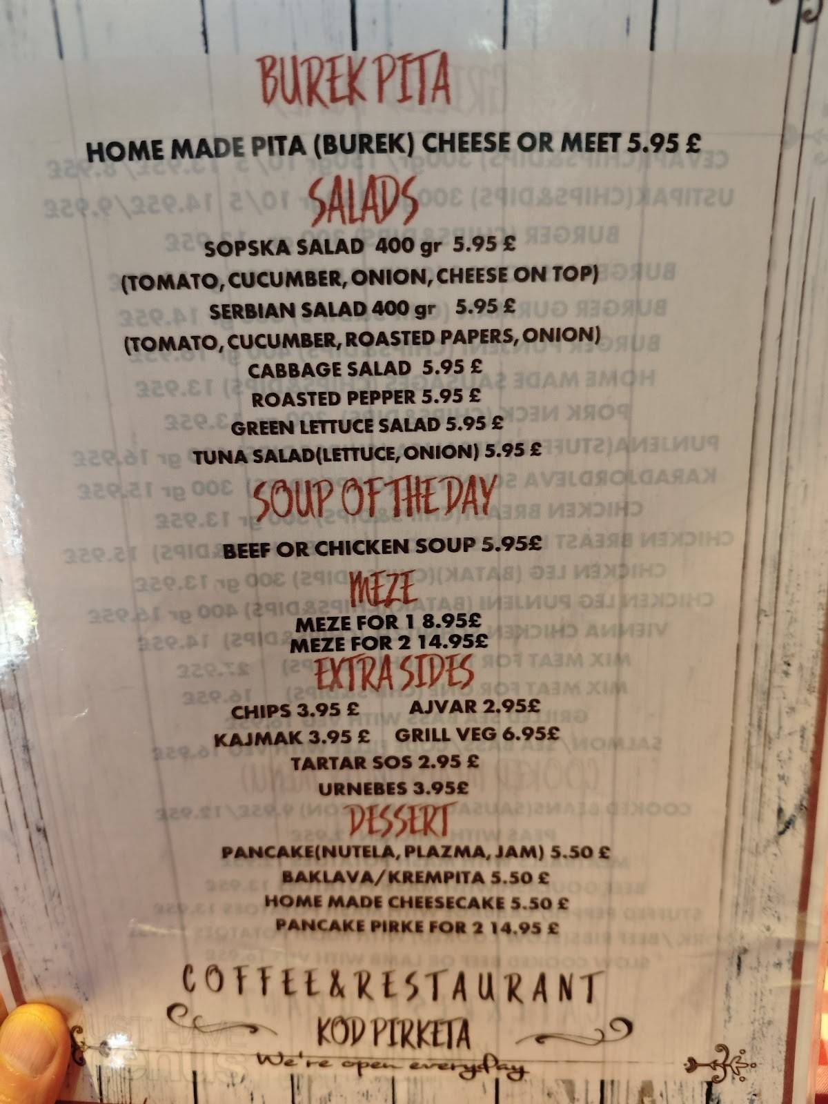 Menu at CAFE&RESTAURANT KOD PIRKETA, London