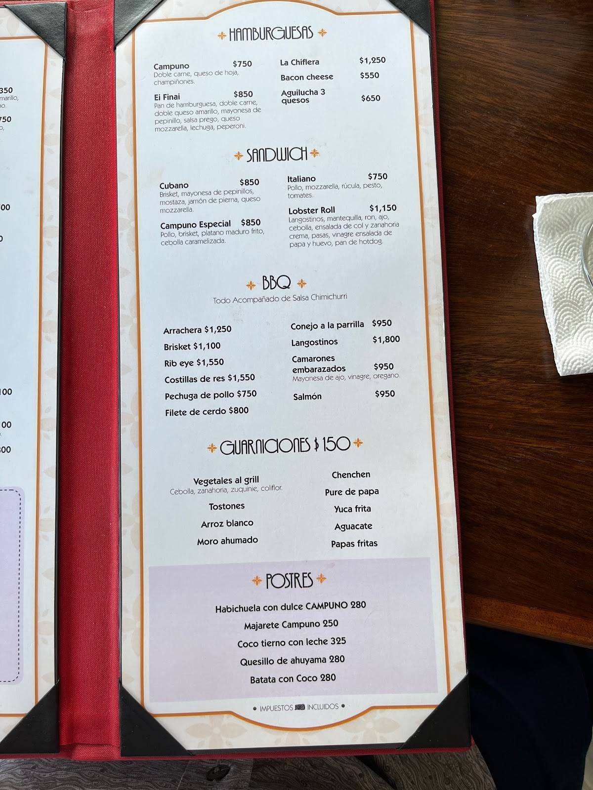 Menu at CAMPUNO VILLA OLGA restaurant, Santiago De Los Caballeros