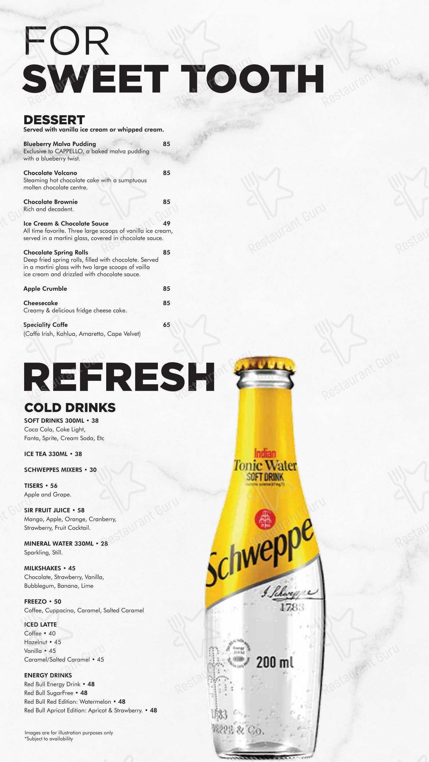 Menu at CAPPELLO Glen Marais Kempton Park restaurant, Boksburg, Weinberg St