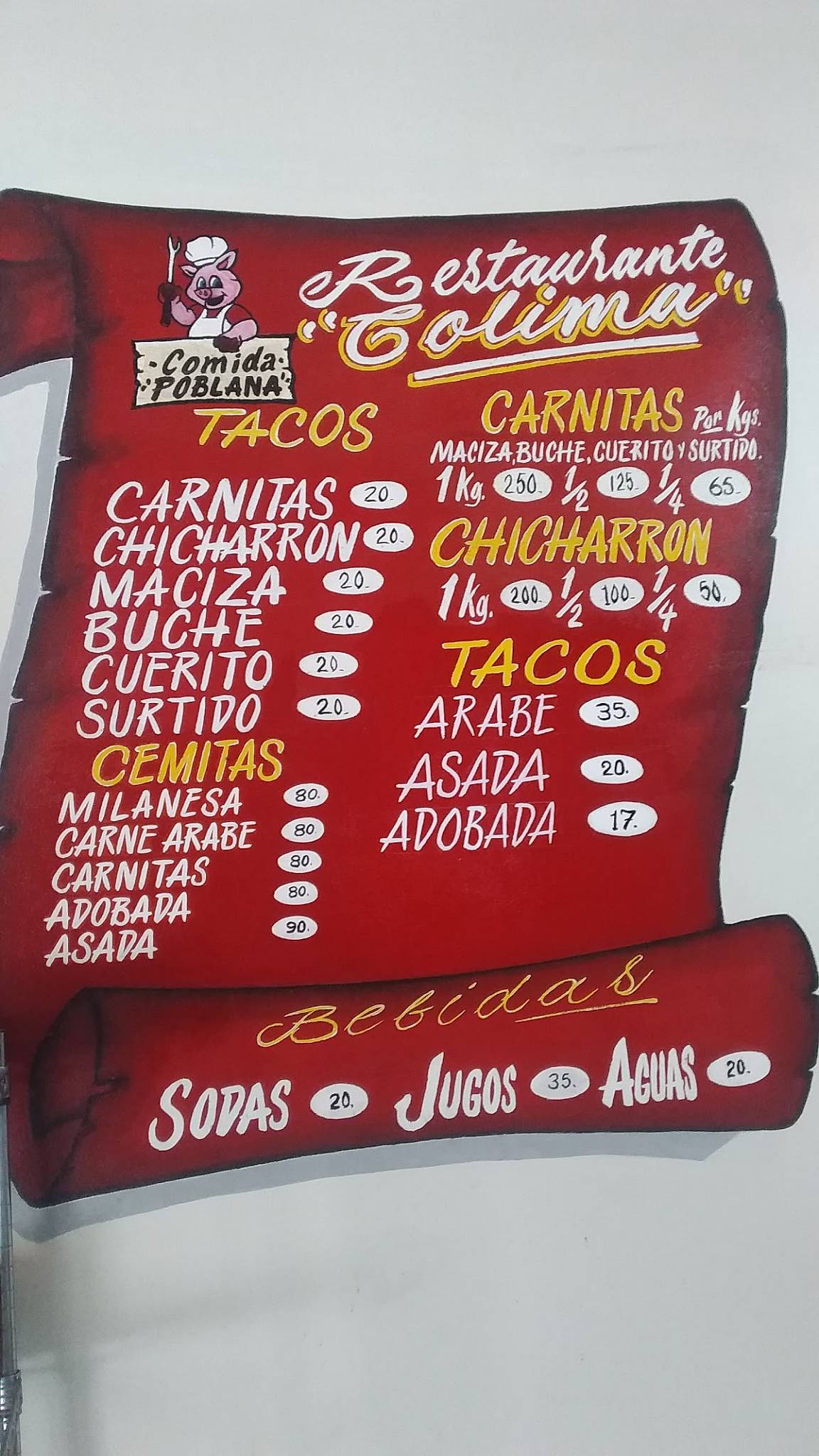 Menu at CARNITAS Y ANTOJITOS MEXICANOS COLIMA restaurant, Tijuana