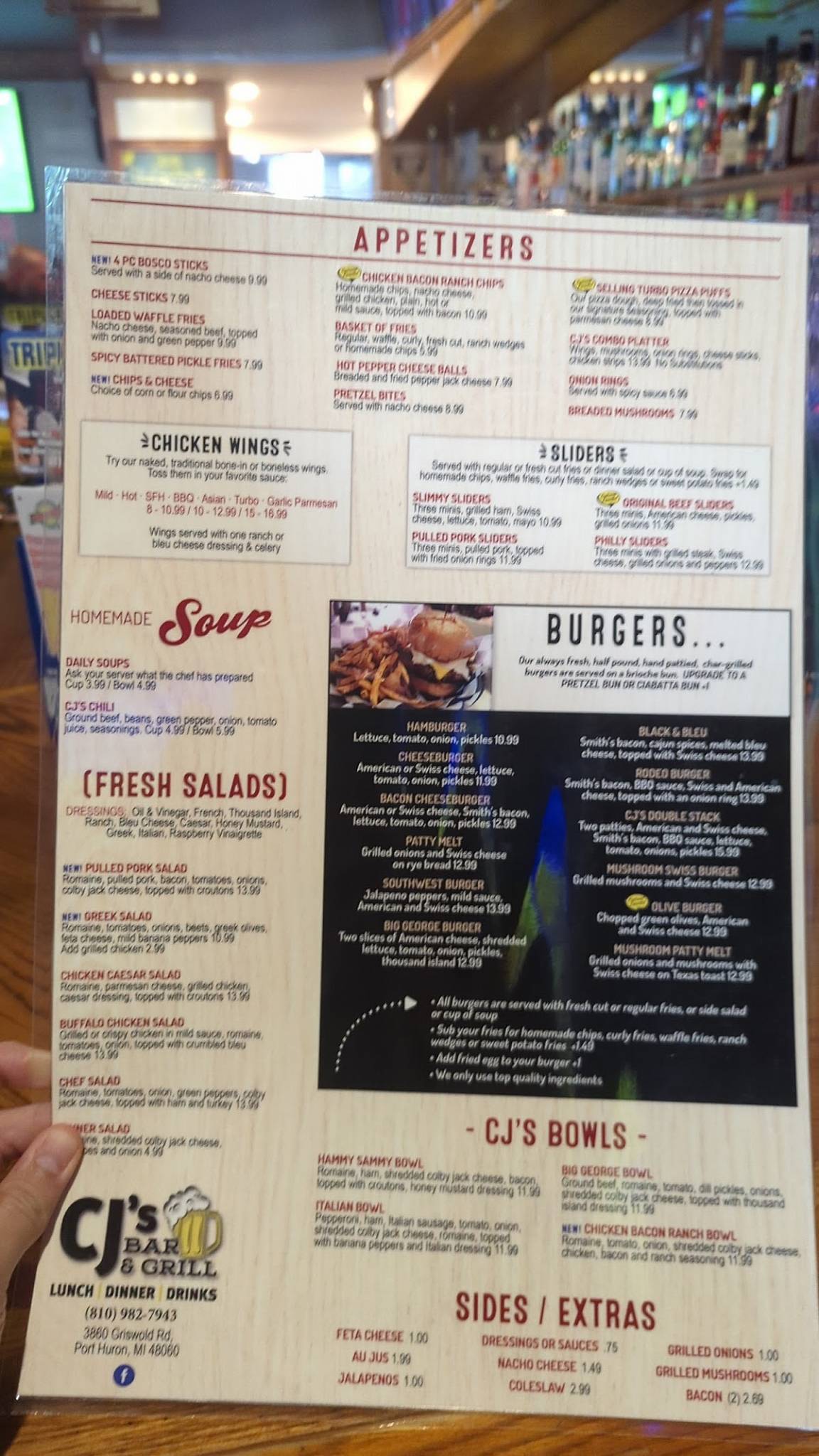 Menu at CJS Bar Grill, Port Huron