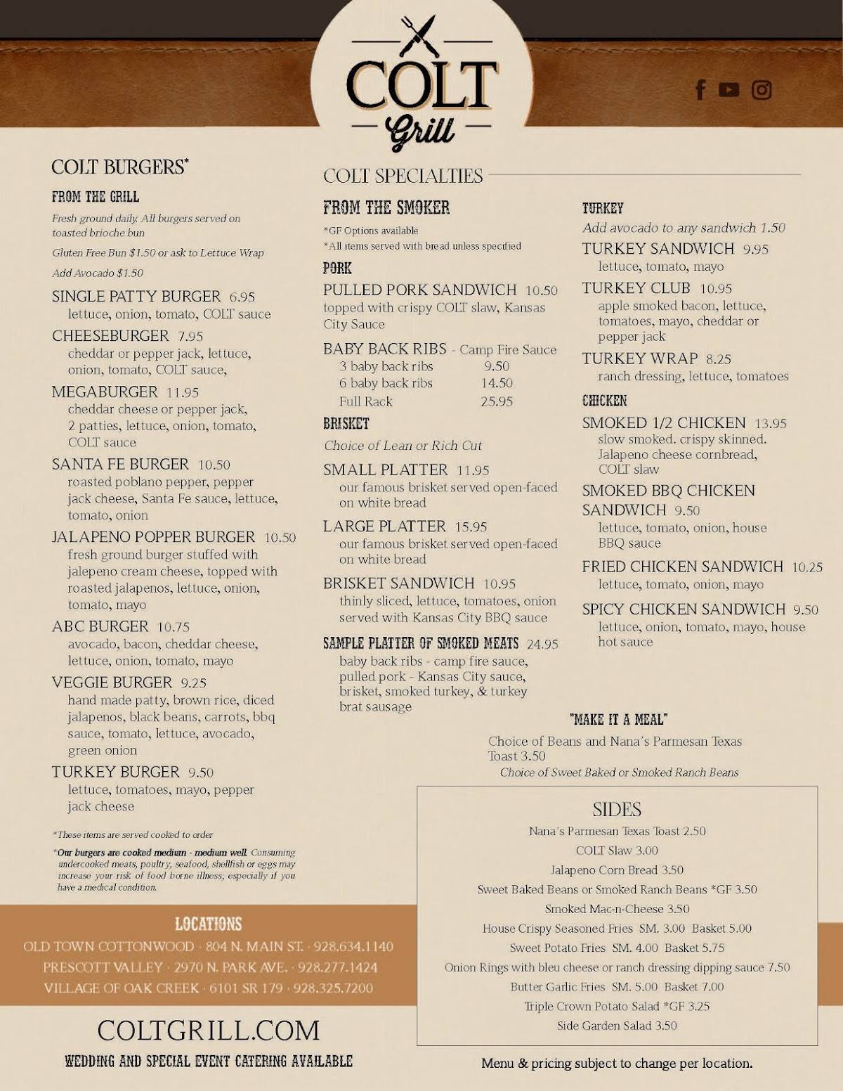 Menu at COLT Grill Cottonwood pub & bar, Cottonwood