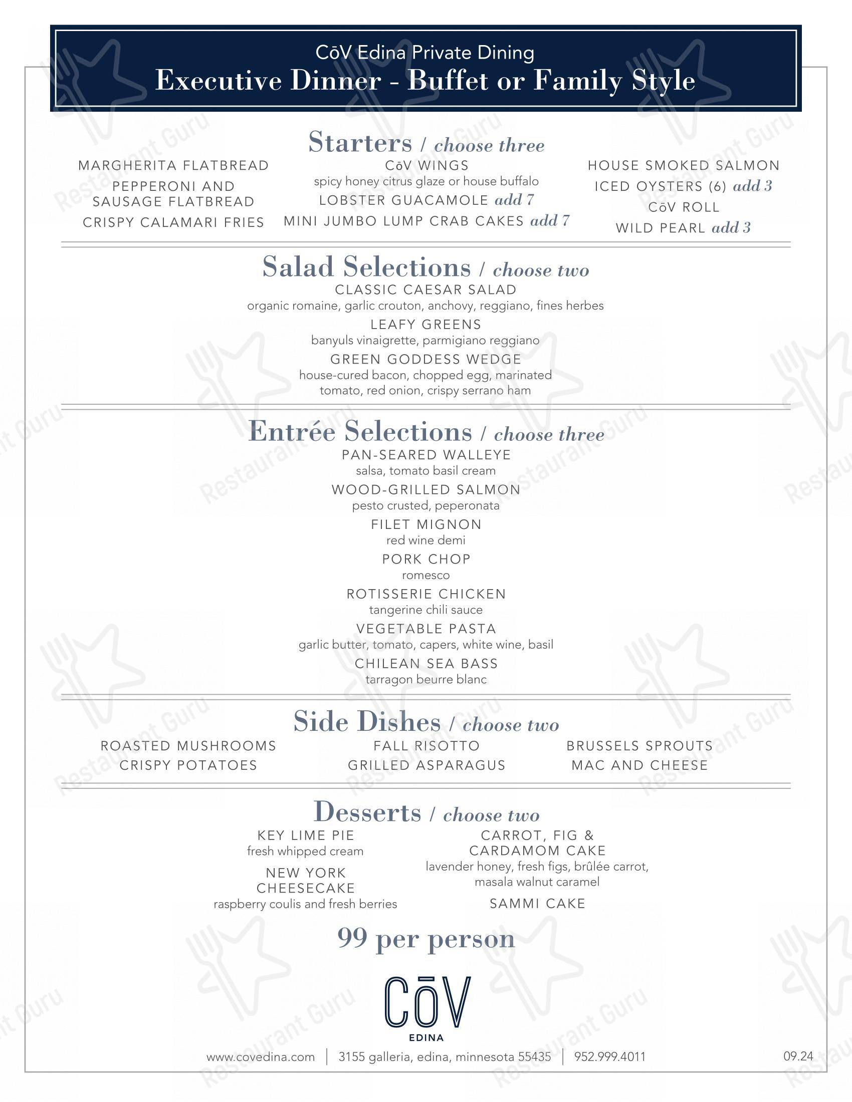 Menu at COV Edina pub & bar, Edina