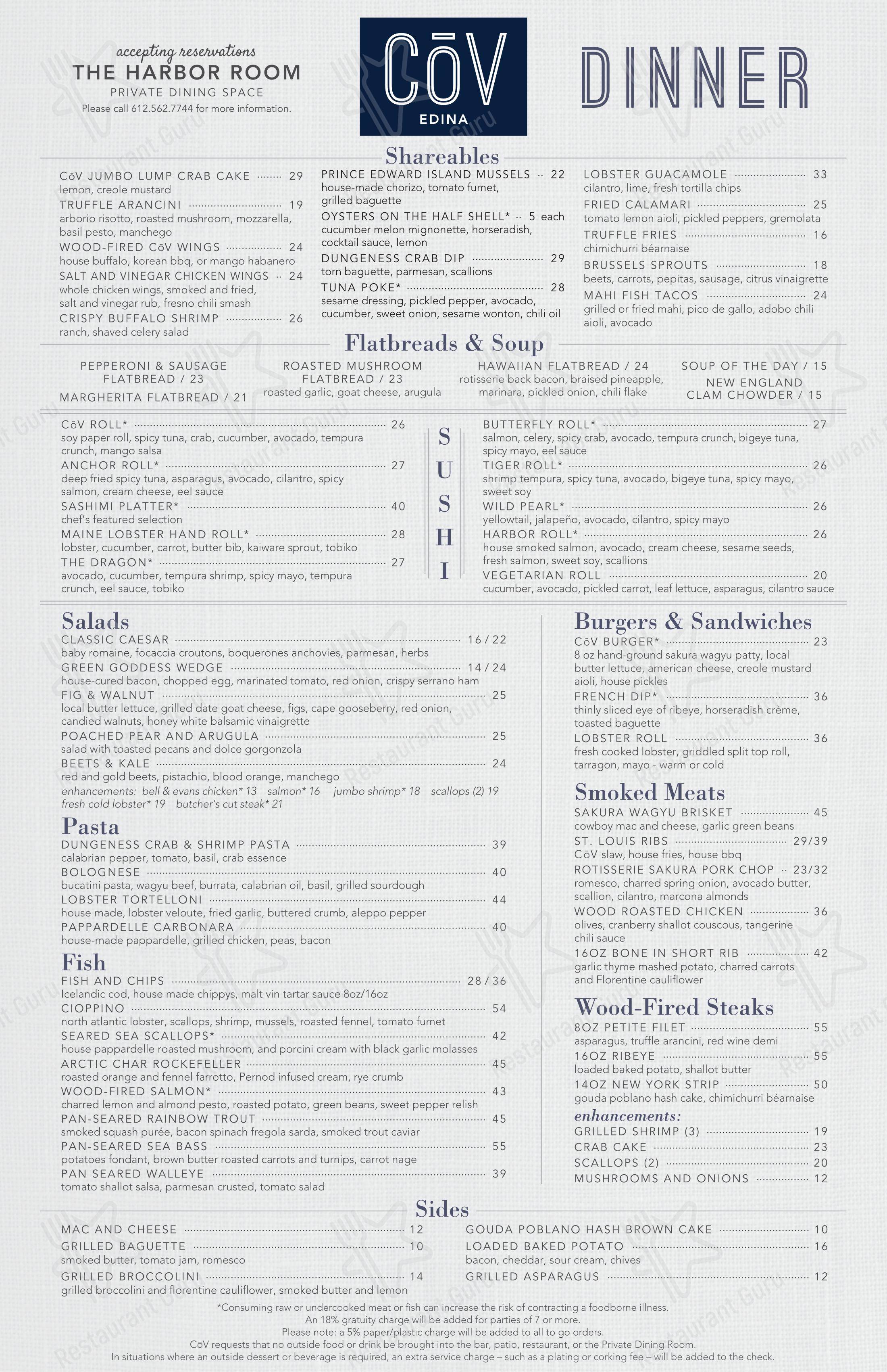 Menu at COV Edina pub & bar, Edina