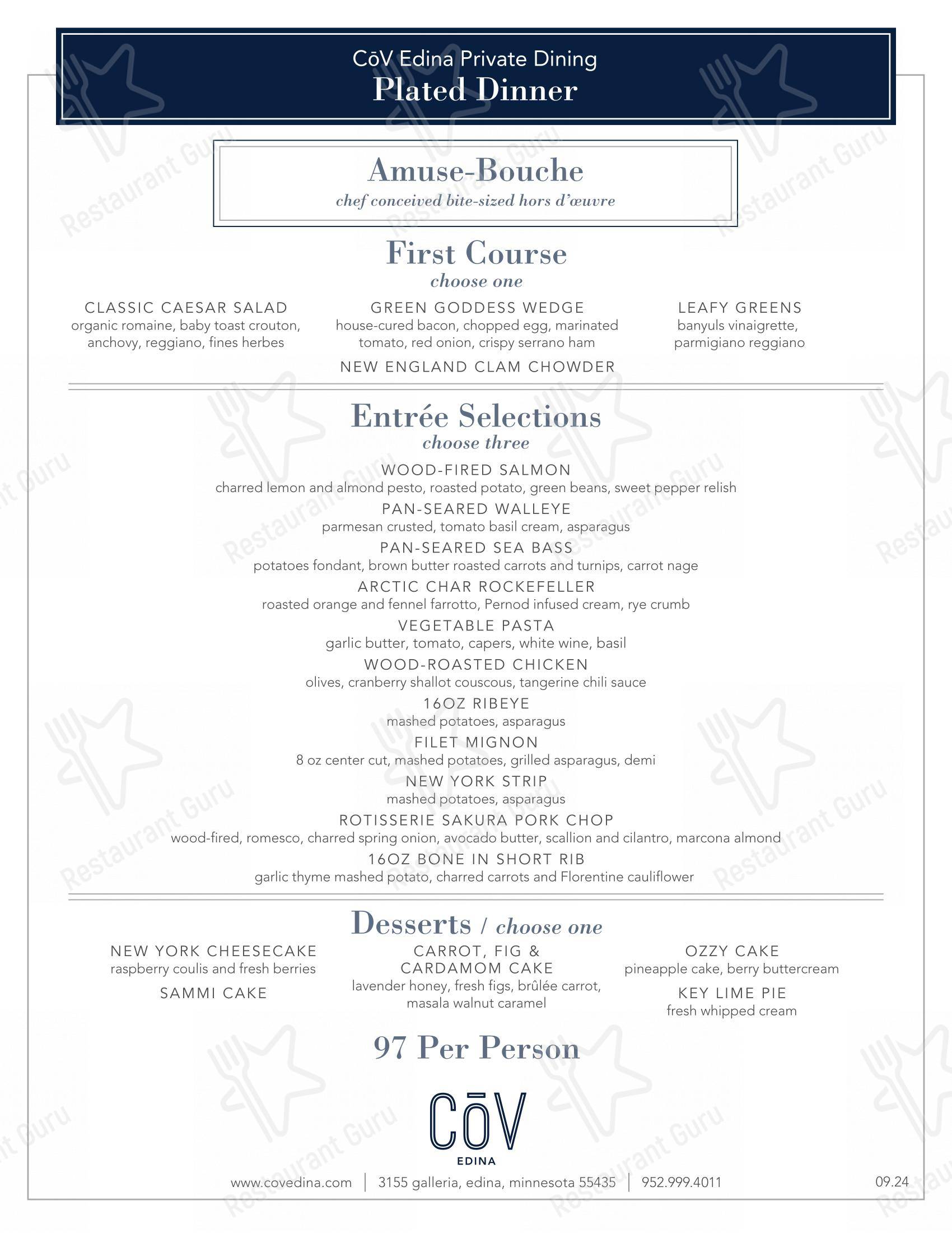 Menu at COV Edina pub & bar, Edina