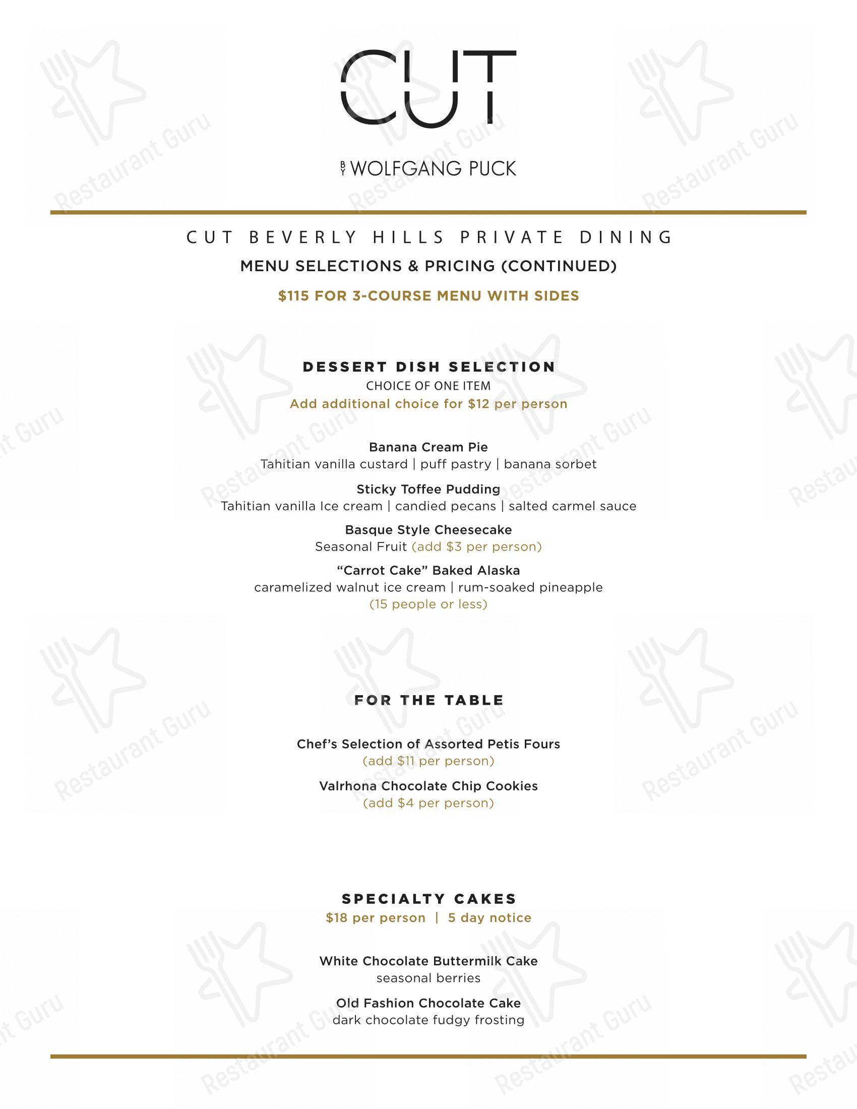 Menu at CUT Beverly Hills steakhouse, Beverly Hills