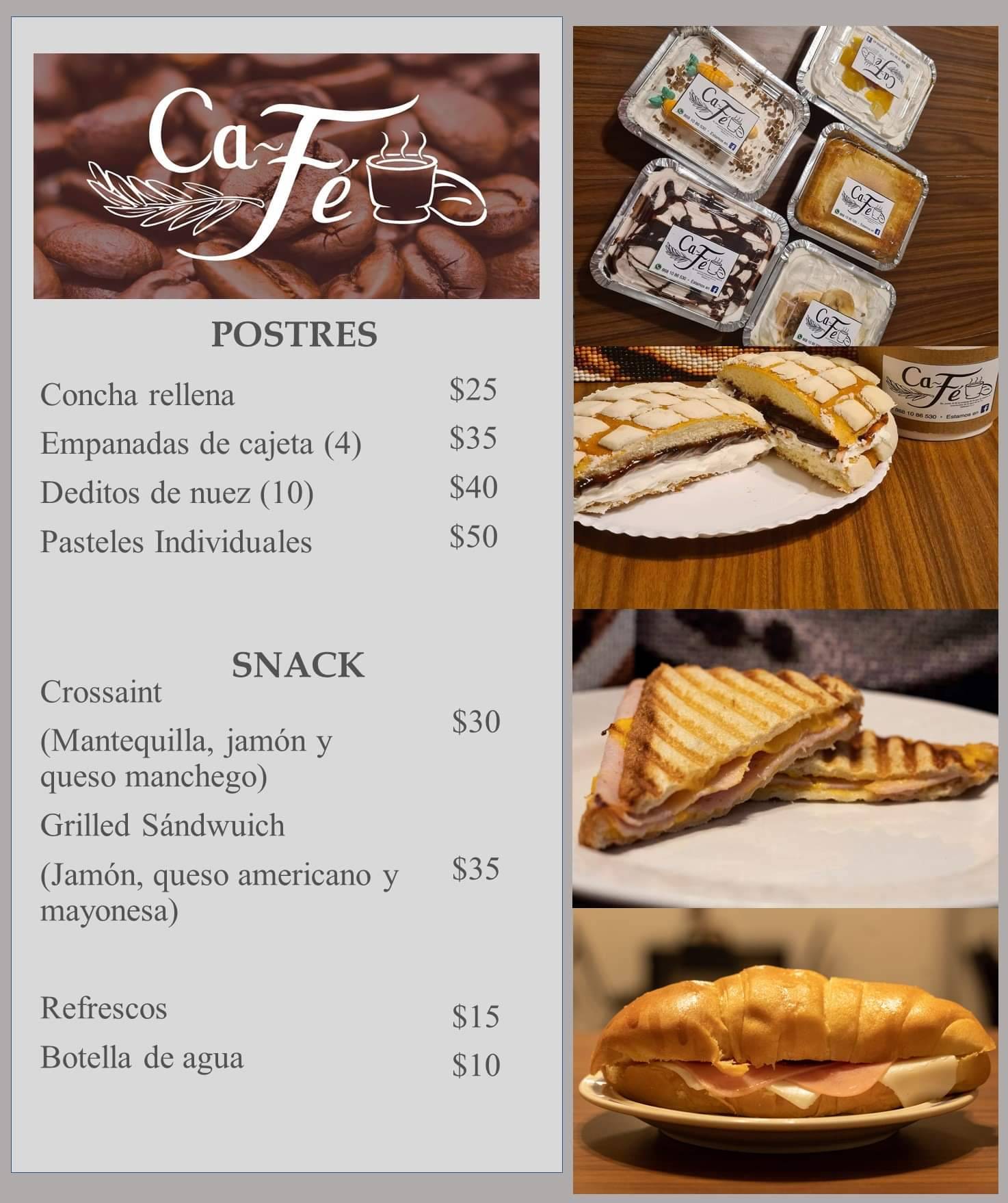 Carta de cafetería Ca-Fé, Matamoros