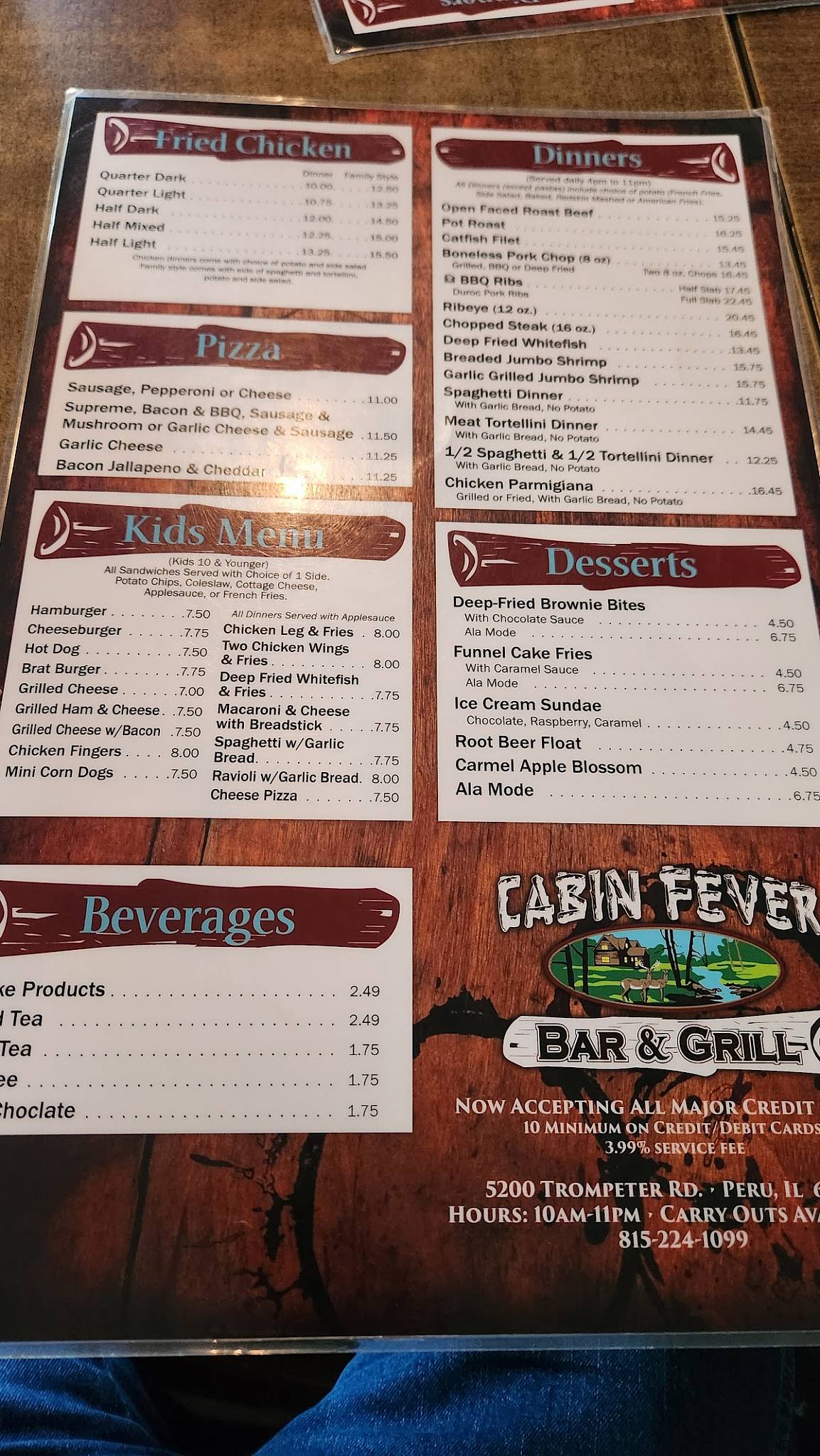 Menu at Cabin Fever Bar & Grill, Peru