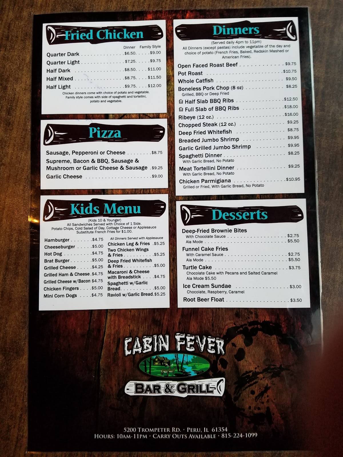 Menu at Cabin Fever Bar & Grill, Peru
