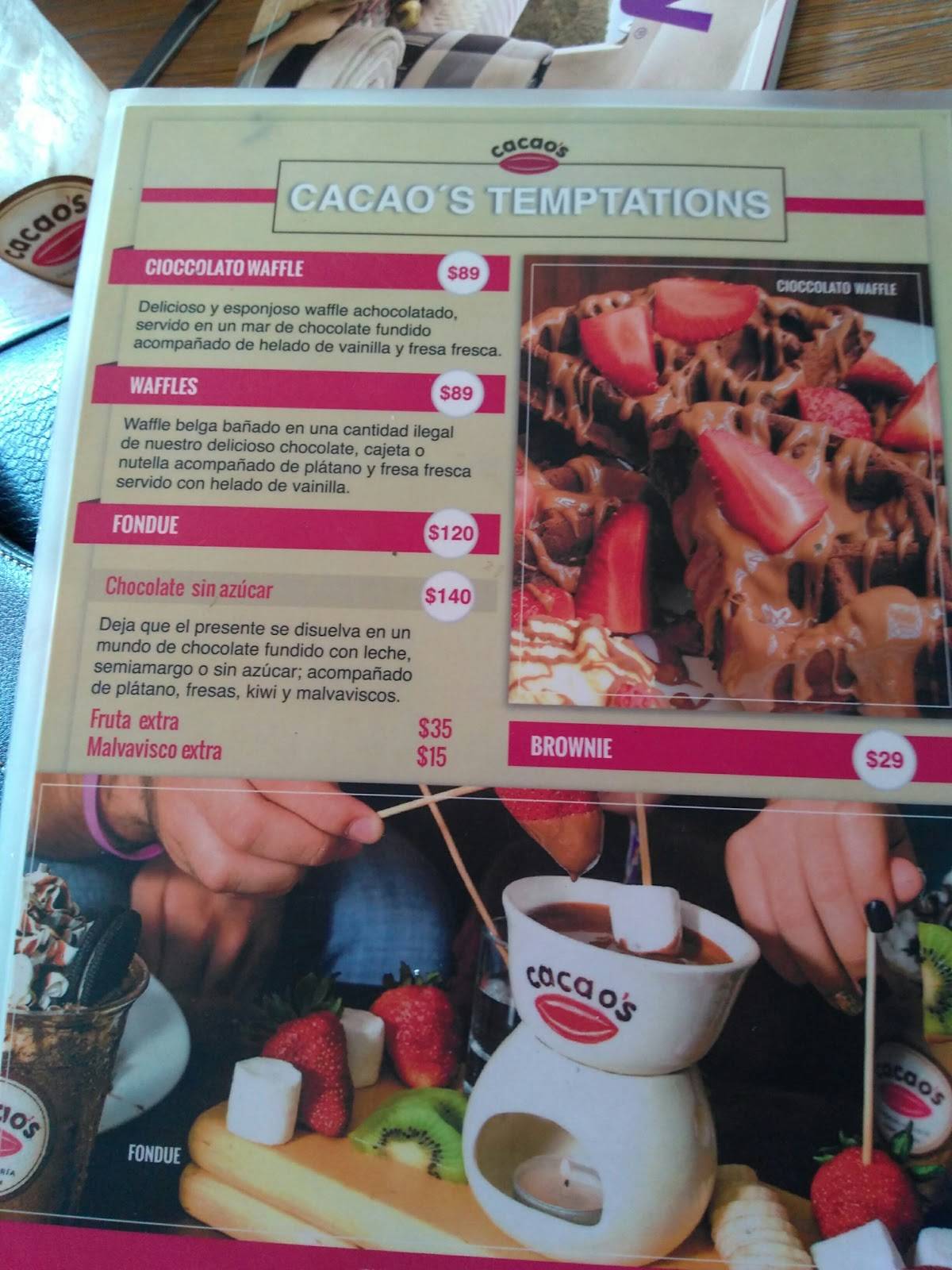 Carta del restaurante Cacao's Chocolateria - Álvaro Obregón, Culiacán ...