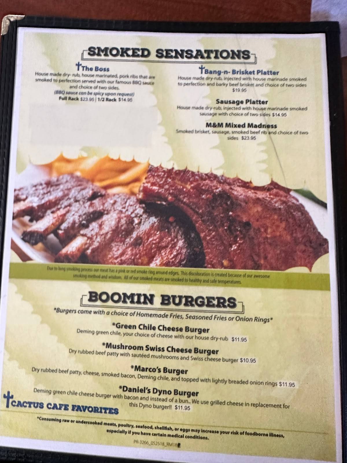 Menu at Cactus Cafe, Deming