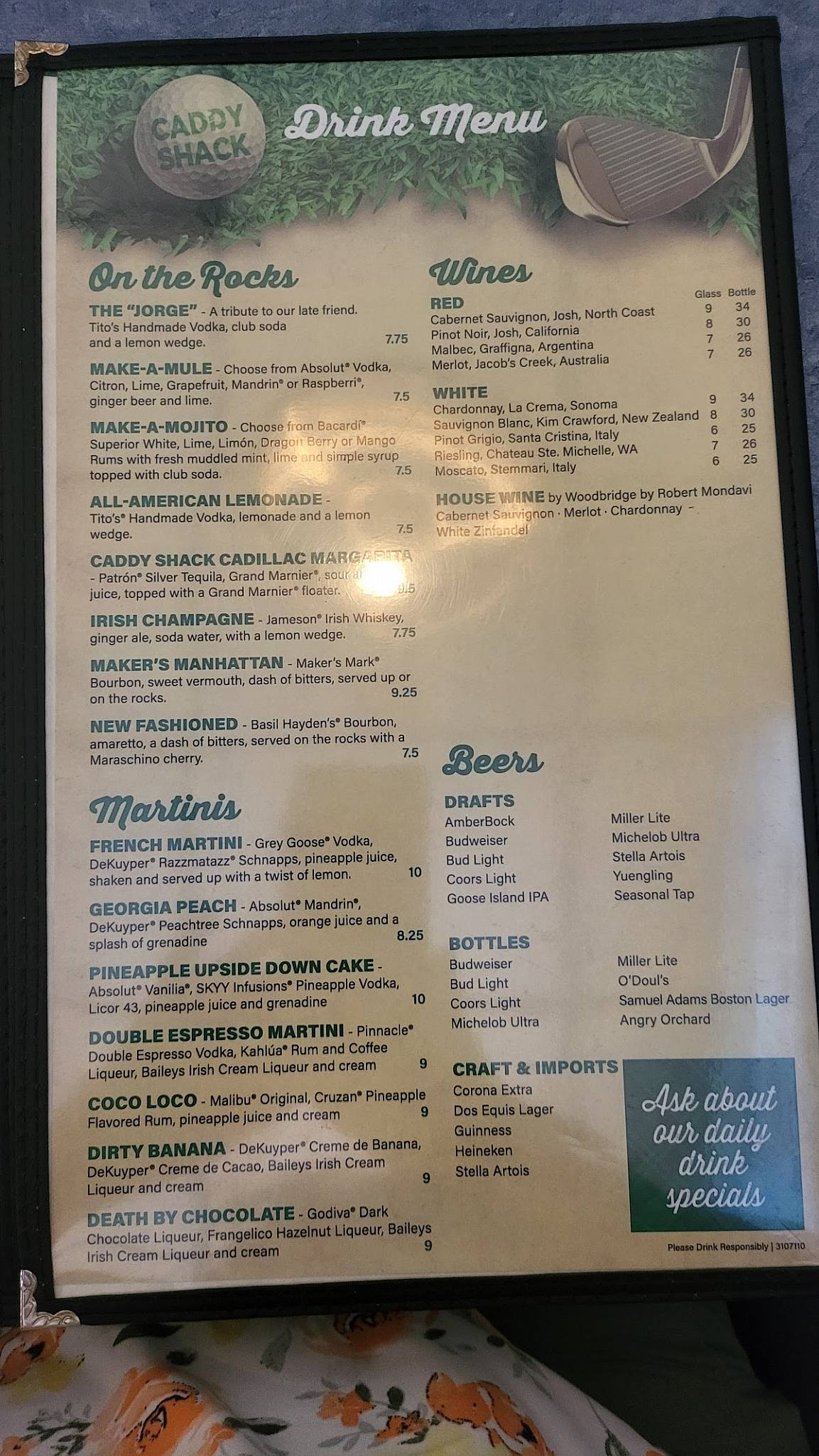 Menu at Caddyshack Bar & Grill, Sebring
