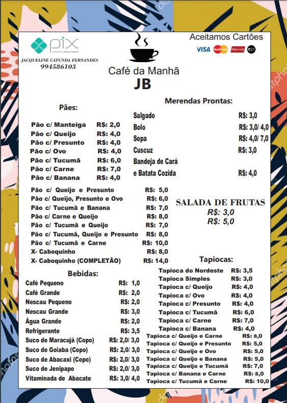 Menu em Café da Manhã JB, Manaus
