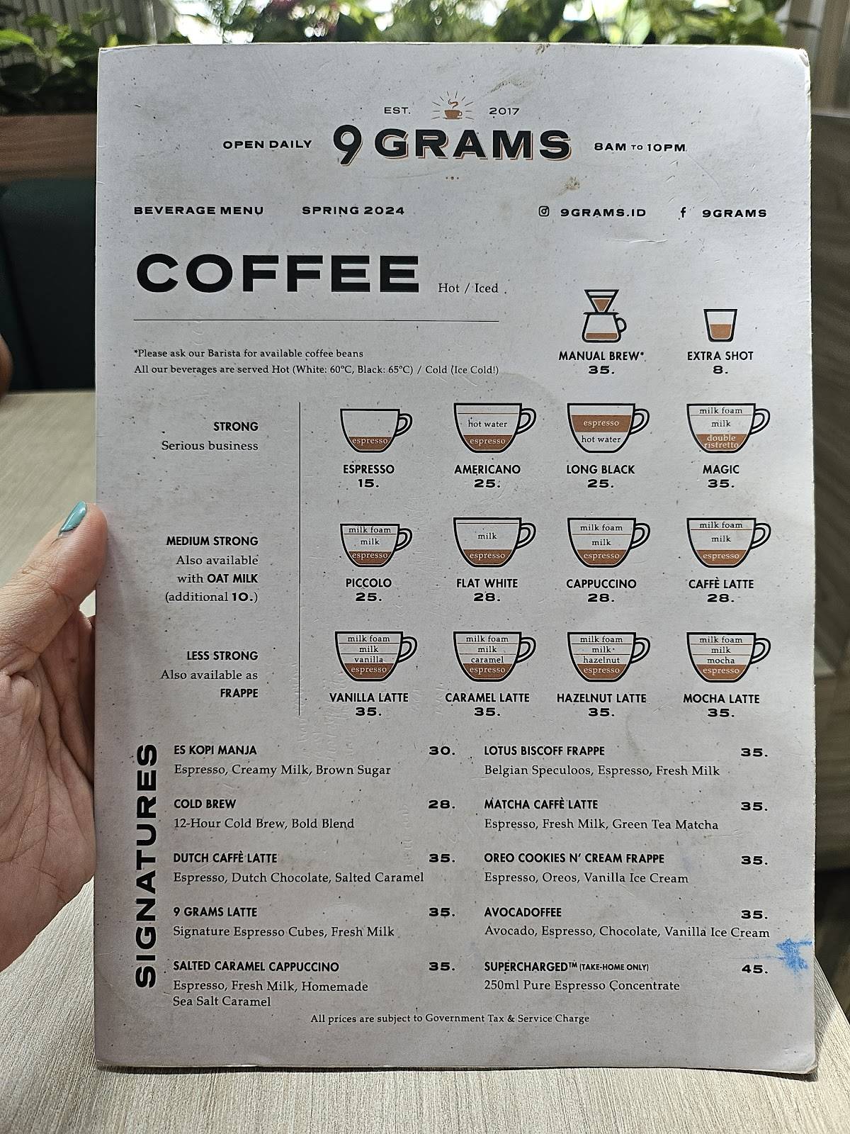 Menu at 9 GRAMS cafe, Tangerang