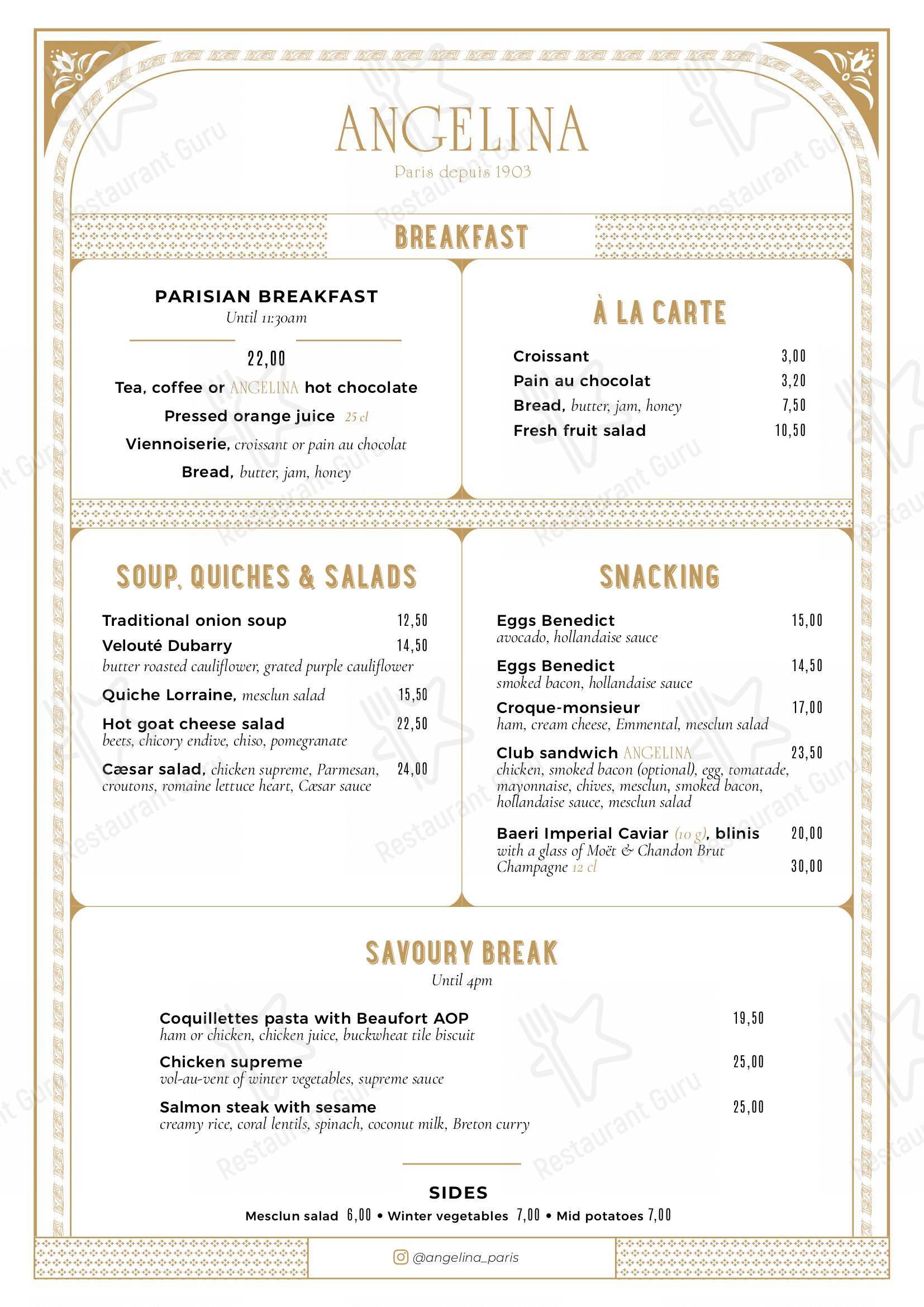 Menu at Angelina Paris Musée du Louvre cafe, Paris, Pl. du Carrousel