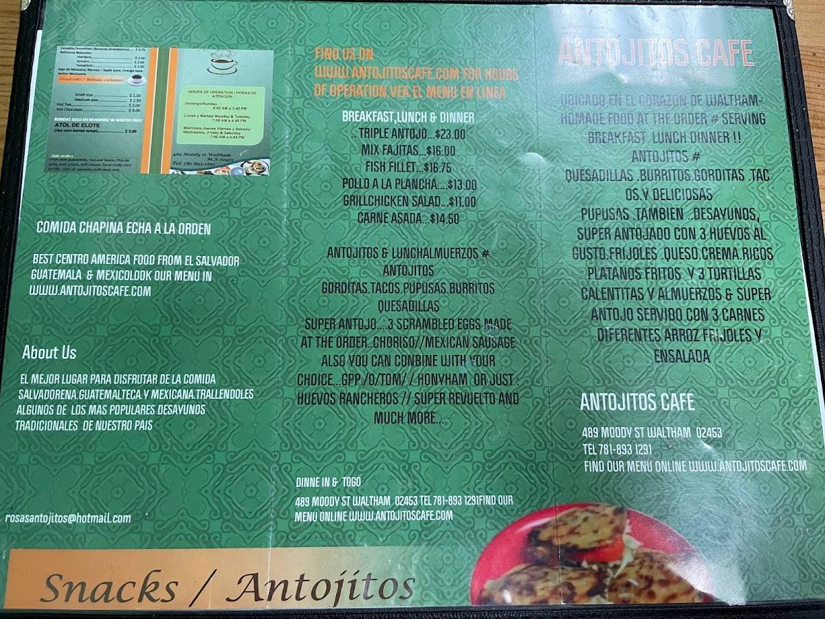 Menu at Antojitos Cafe, Waltham