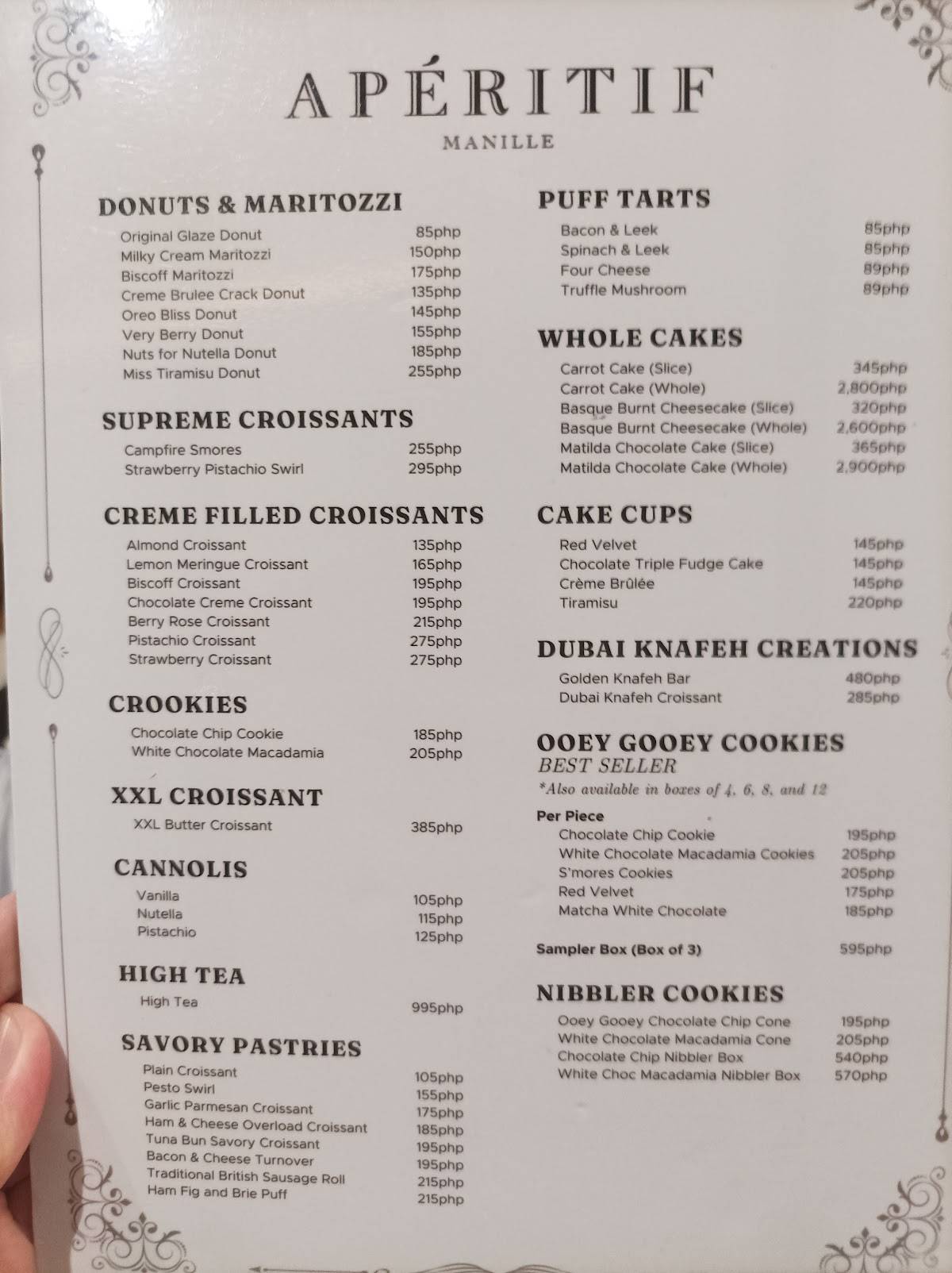 Menu at Apéritif Cafe, Mandaluyong