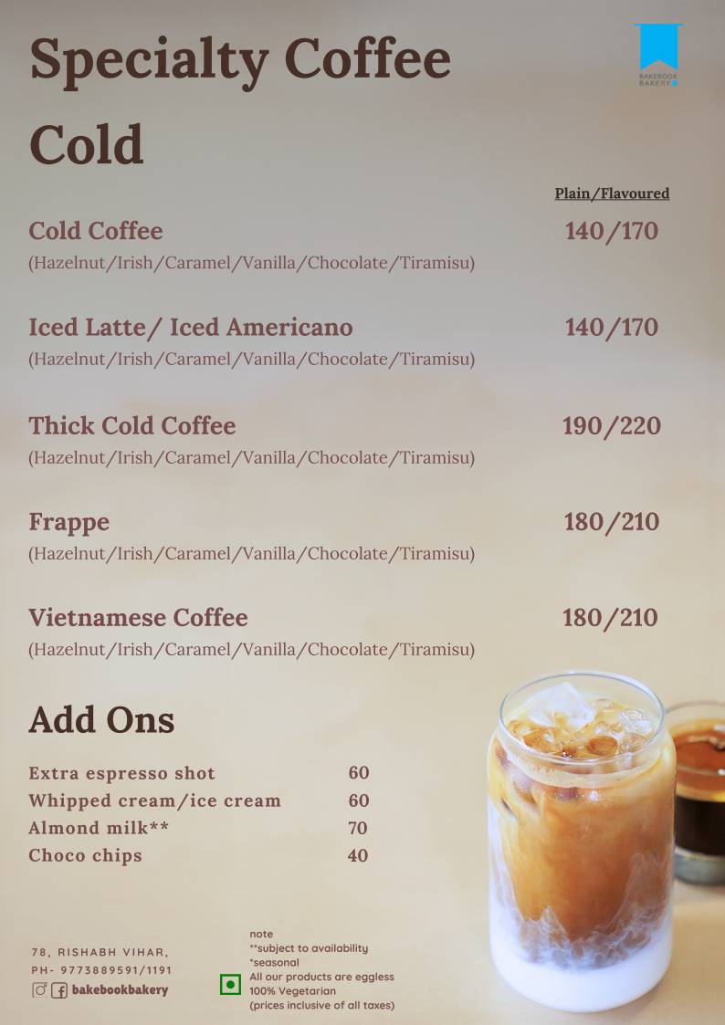 Menu at Bákebook Bakery, Delhi
