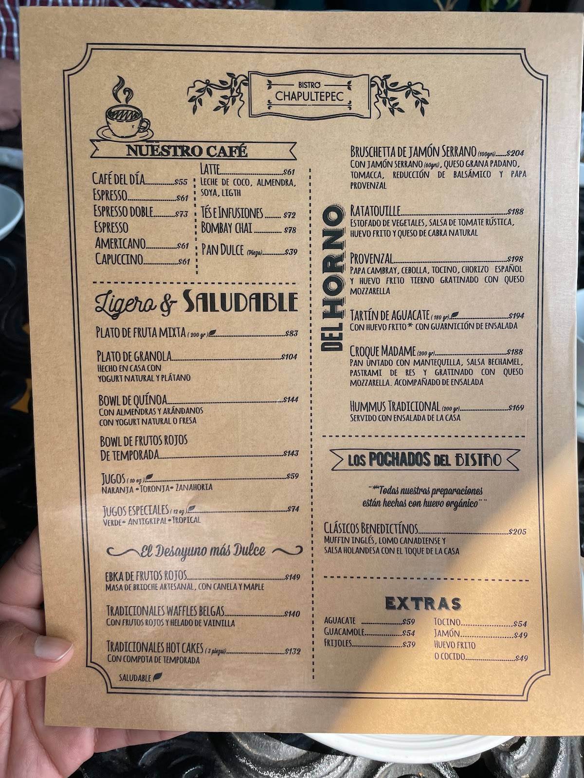 Carta del restaurante Bistró Chapultepec, Ciudad López Mateos, Calle ...