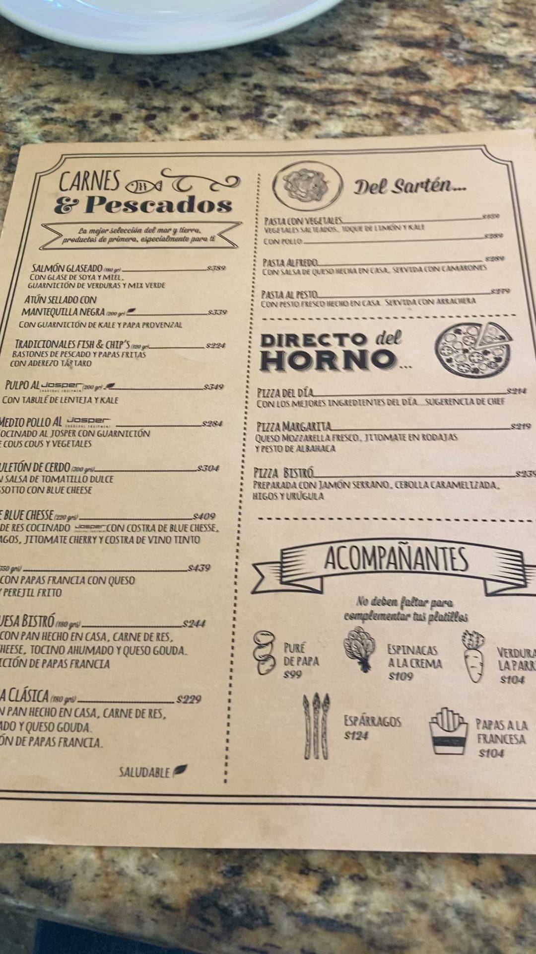 Menu at Bistró Chapultepec restaurant, Ciudad López Mateos, Calle Lago ...