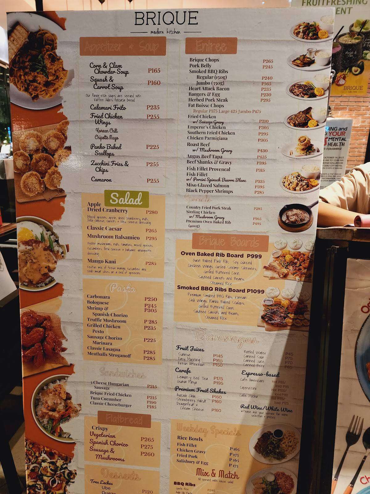 Menu at Brique Modern Kitchen cafe, Cebu City, ayala center cebu