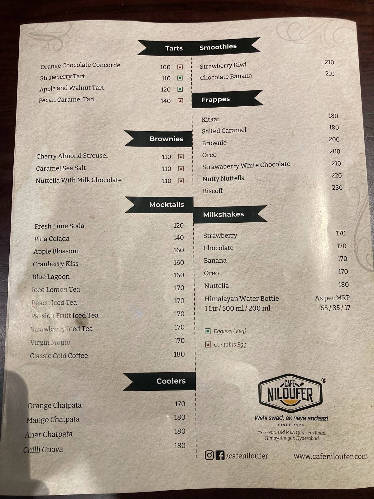 Menu at Cafe Niloufer Himayatnagar, Hyderabad