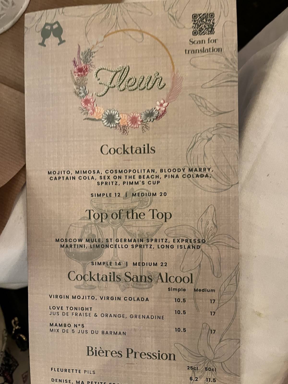 Menu at Café de Flore, Paris, 172 Bd Saint-Germain