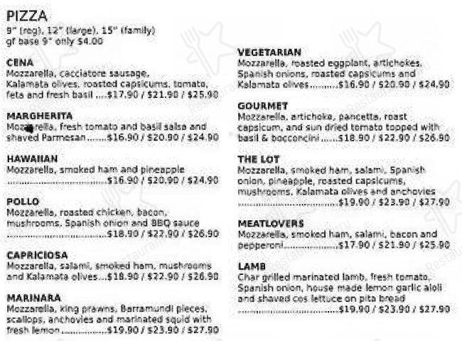 Menu at Caffe Cena restaurant, Prospect, 101-103 Prospect Rd