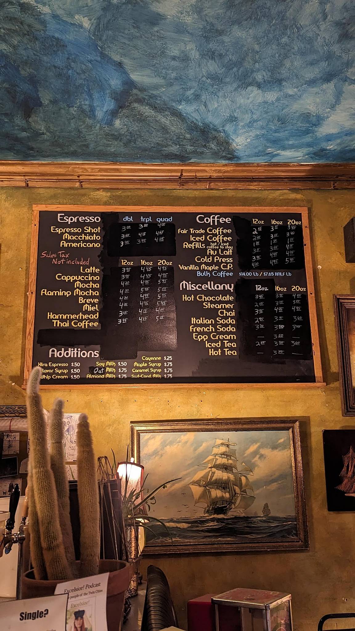 Menu at Caffetto Coffee House, Minneapolis