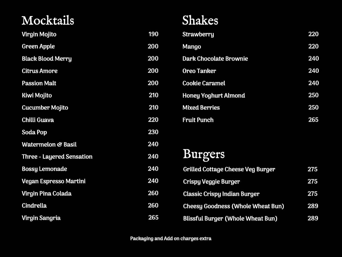 Menu at Cafe Chapter One, Indore, WB -86
