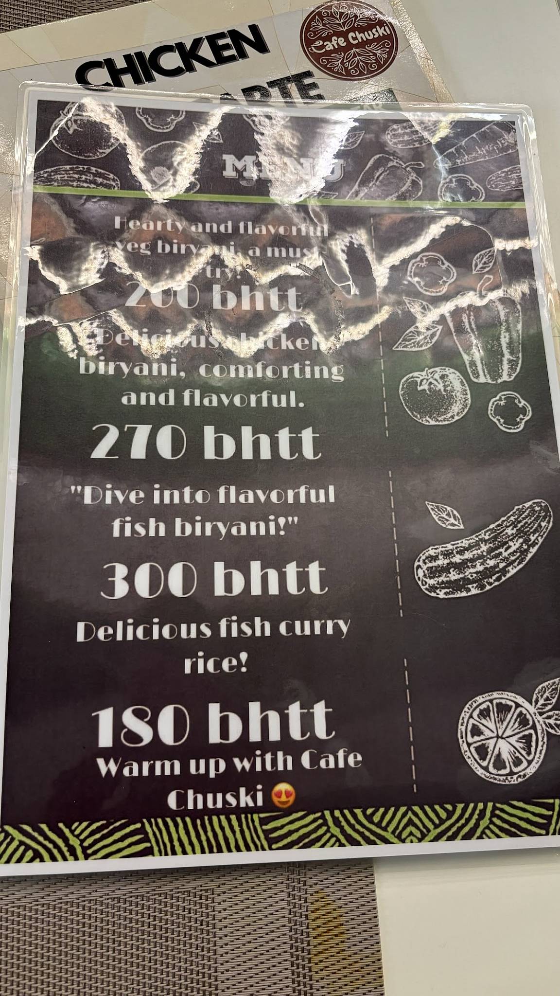 Menu at Cafe Chuski - Indian Bar and Eatery, Bangkok