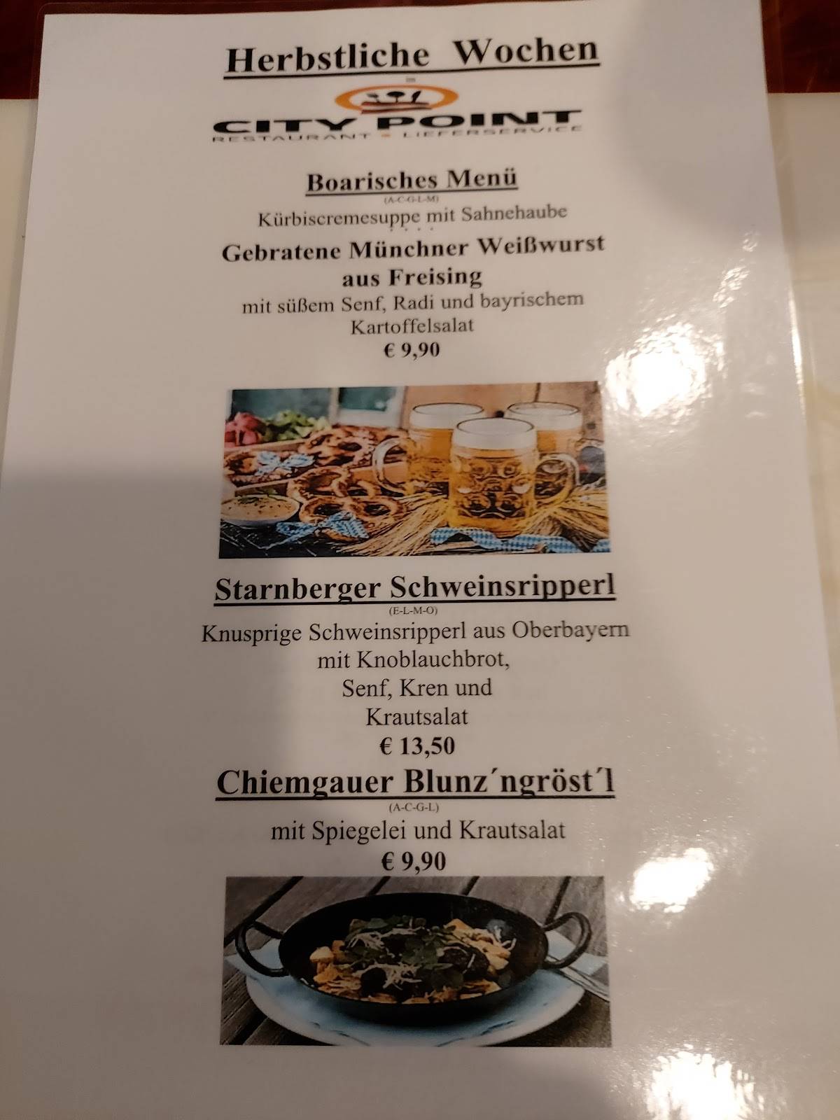 Menu at City Point Restaurant and Delivery, Innsbruck