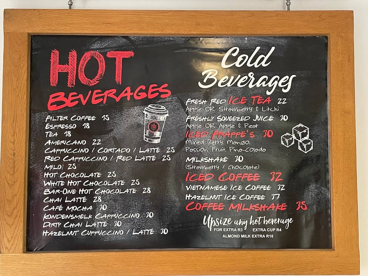 Menu at Coffee @ Work cafe, Mossel Bay, 65 Marsh St