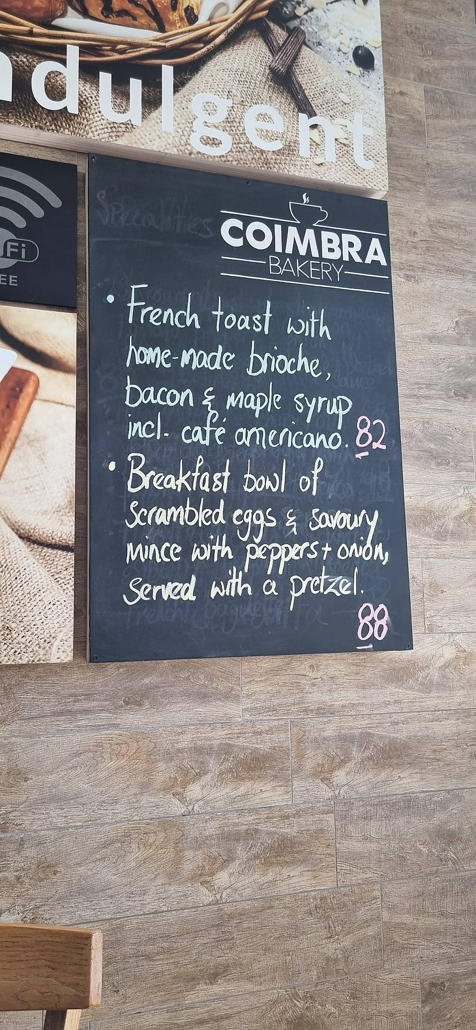 Menu at Coimbra Bakery, Cape Town