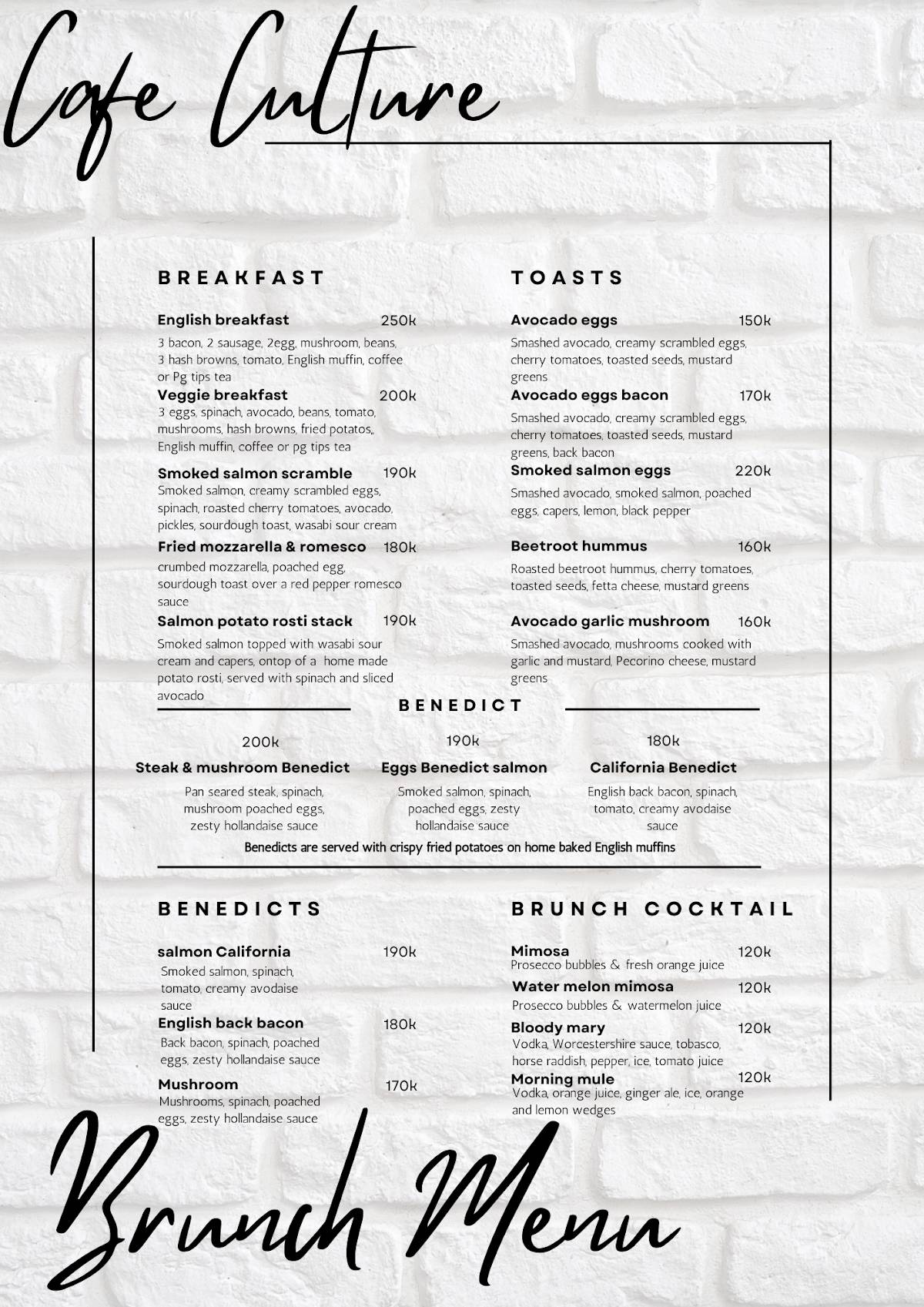 Menu at Cafe Culture, Ninh Hòa, 79a Đường Lê Đại Hành