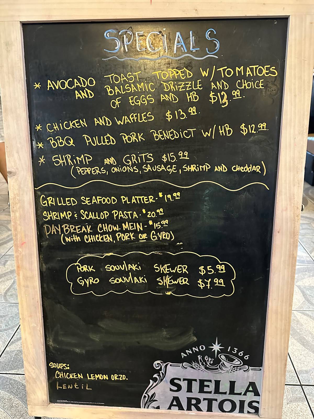 Menu at Daybreak Cafe, Tarpon Springs