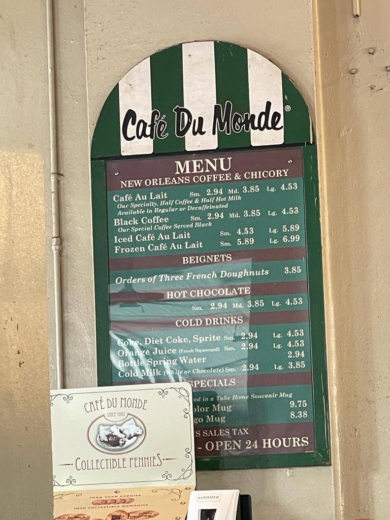 Menu at Cafe Du Monde, New Orleans, 800 Decatur St