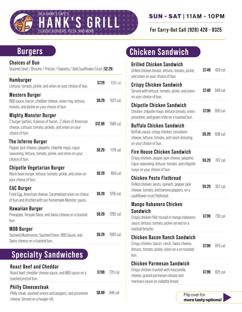 Menu at EAC Gila Hank's Cafe, Thatcher