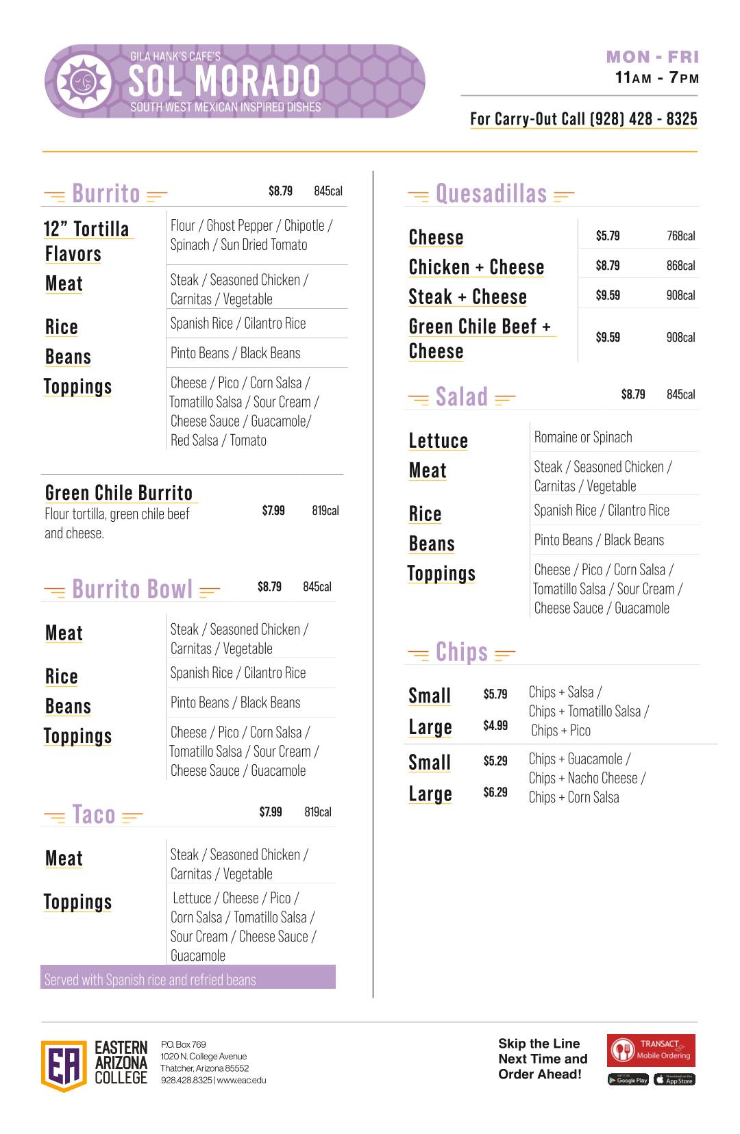 Menu at EAC Gila Hank's Cafe, Thatcher