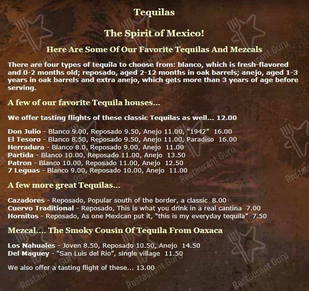 Menu at Elote Cafe, Sedona