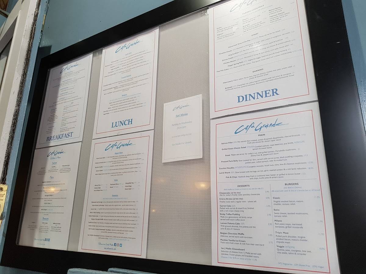 Menu at Cafe Grande, Edinburgh, 182-184 Bruntsfield Pl