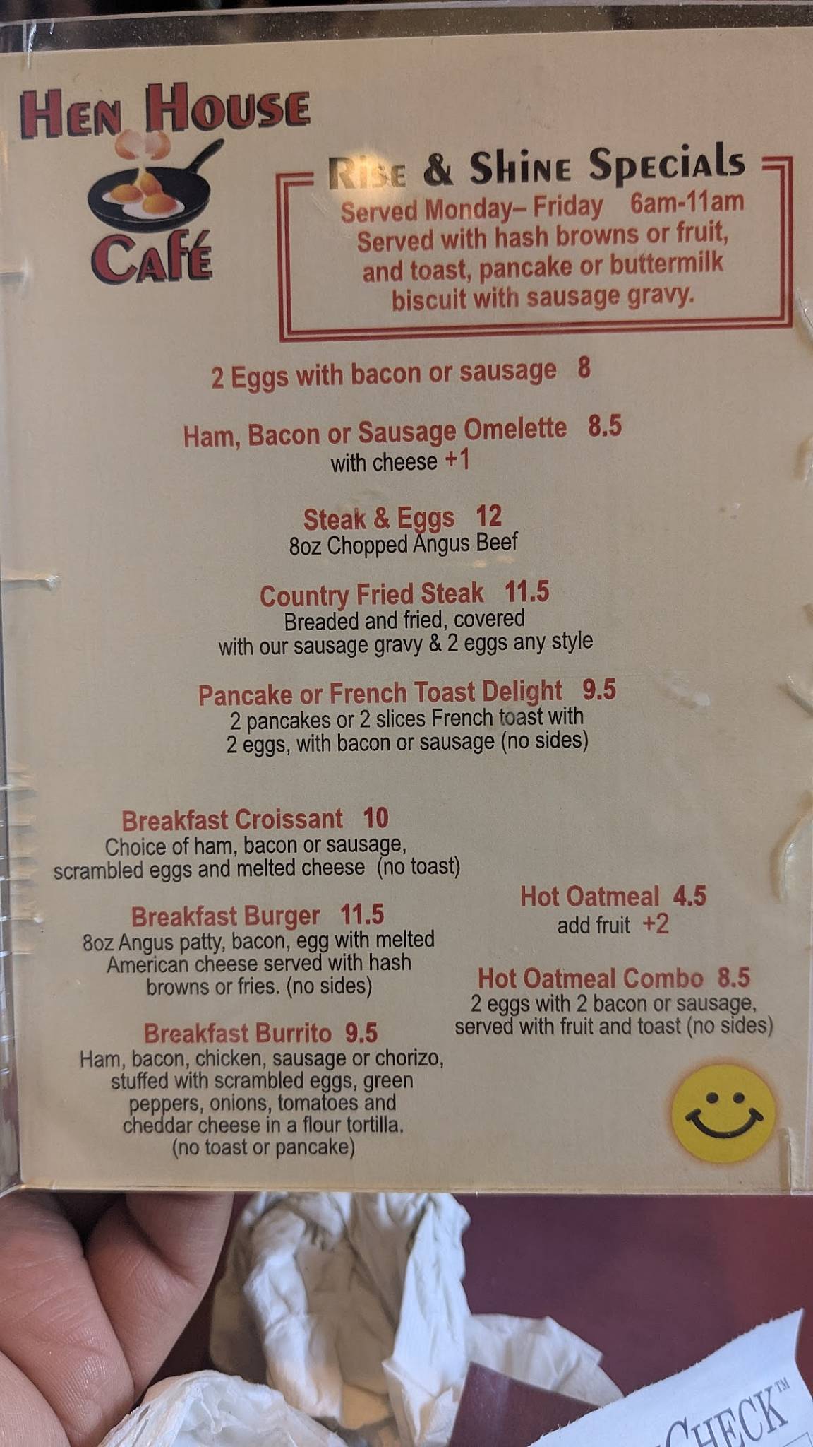 Menu at Hen House Cafe, Eagle
