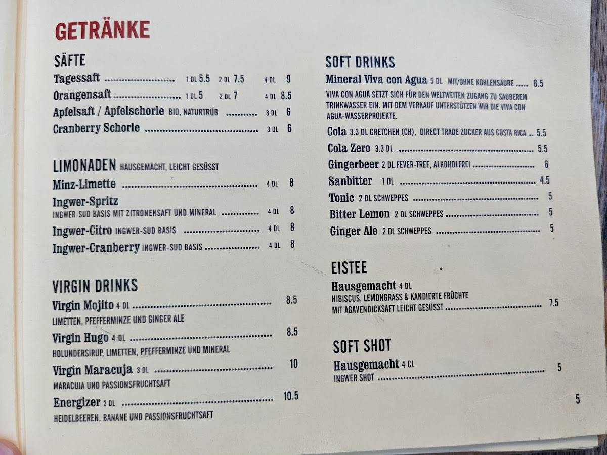 Speisekarte von Café Henrici, Zürich